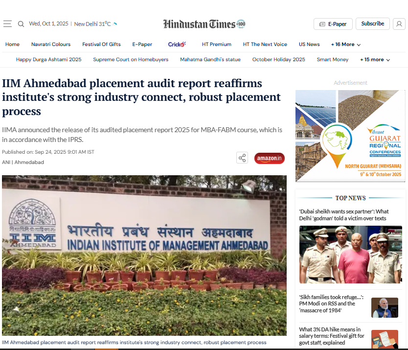 IIM Ahmedabad placements 2025: Top offers cross Rs 1.1 crore, average ...