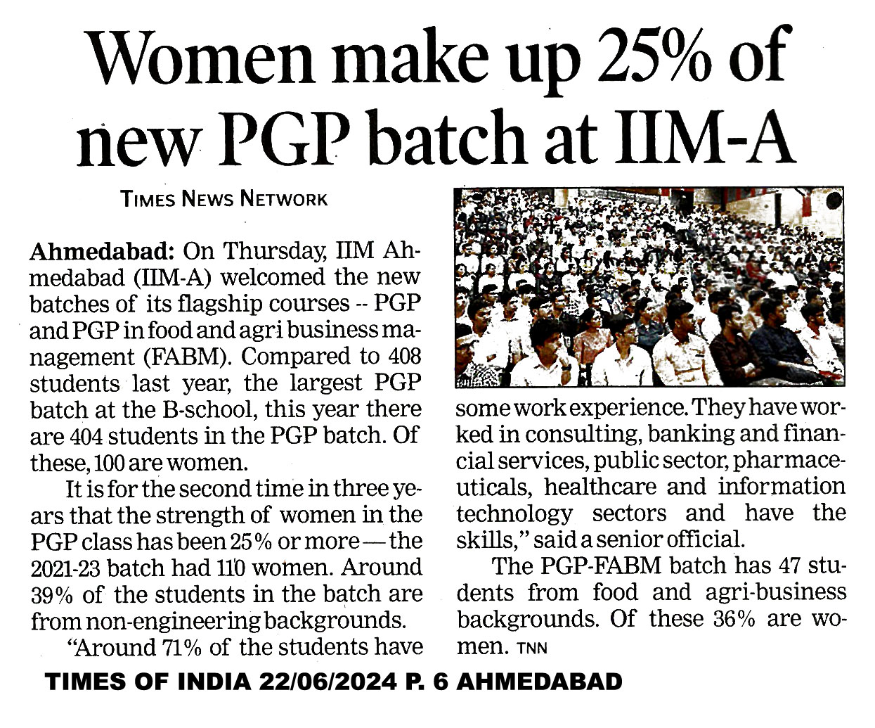Women make up 25% of new PGP batch at IIMA | IIMA